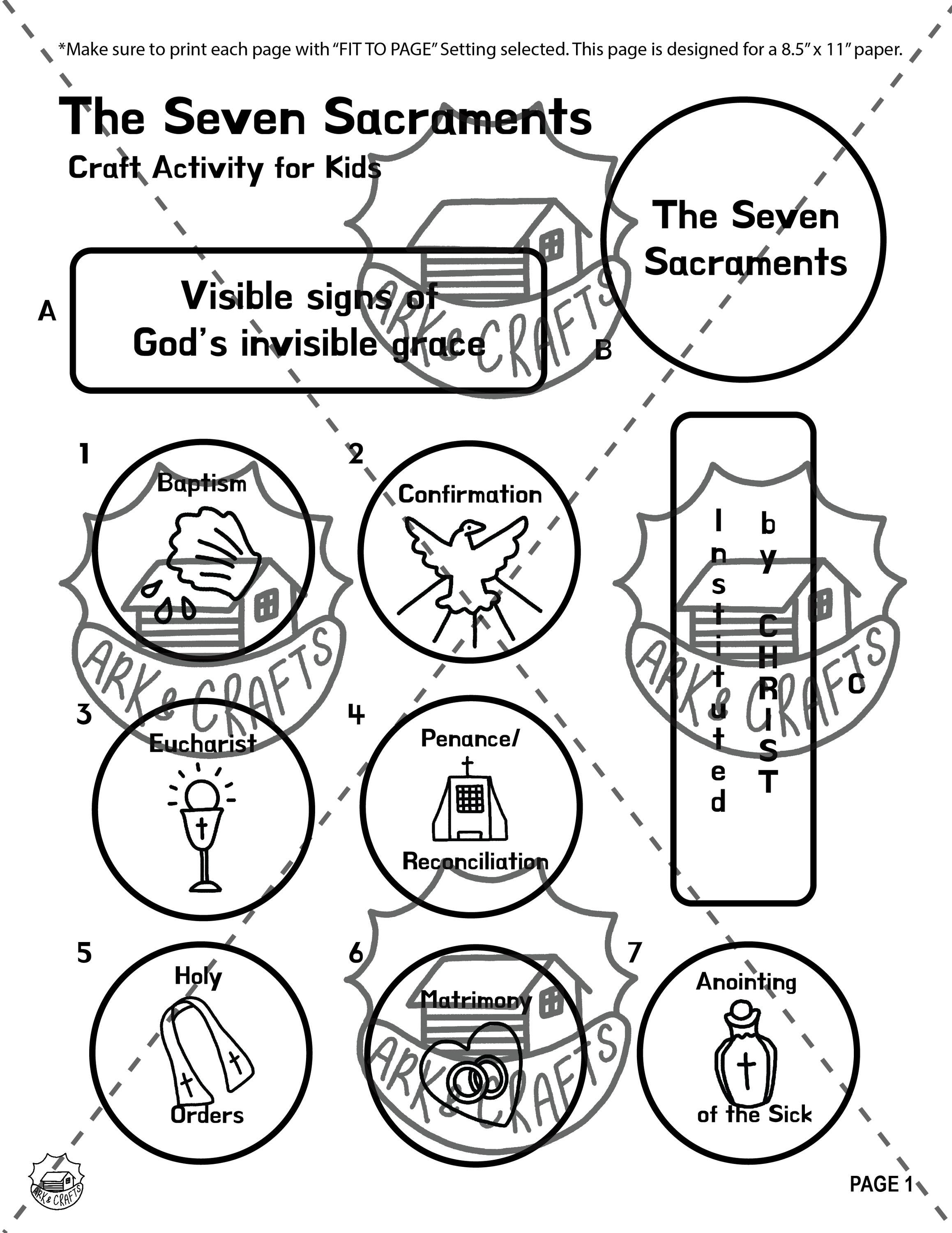 Seven Sacraments Activity for Kids, Print Worksheet and Color, Religious Education Craft, Bible ...