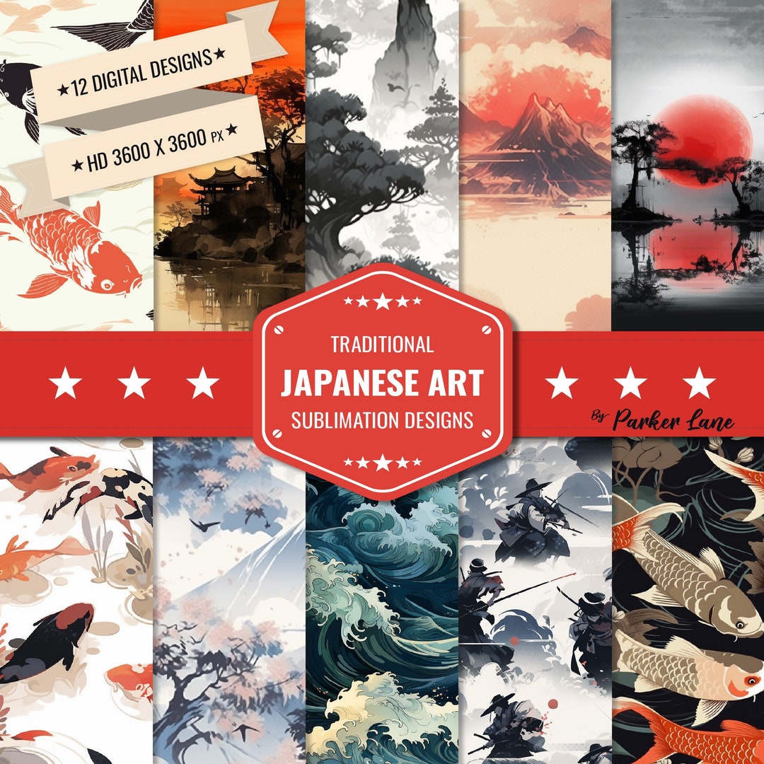 Japanese Sumi-e JPG, Koi Pond, Japanese Art, Sublimation Design ...