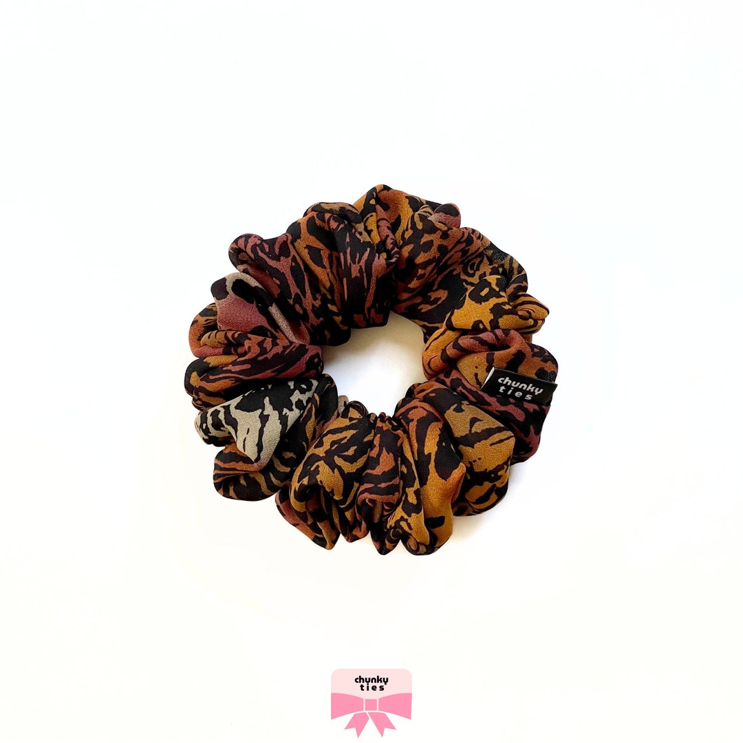 Rust Leopard and Tiger Print Hair Scrunchie, Animal Print Lightweight ...