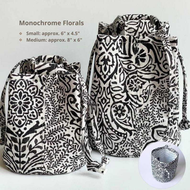 Small or Medium Drawstring Fabric Pouch + Free Scrunchie – Handmade ...