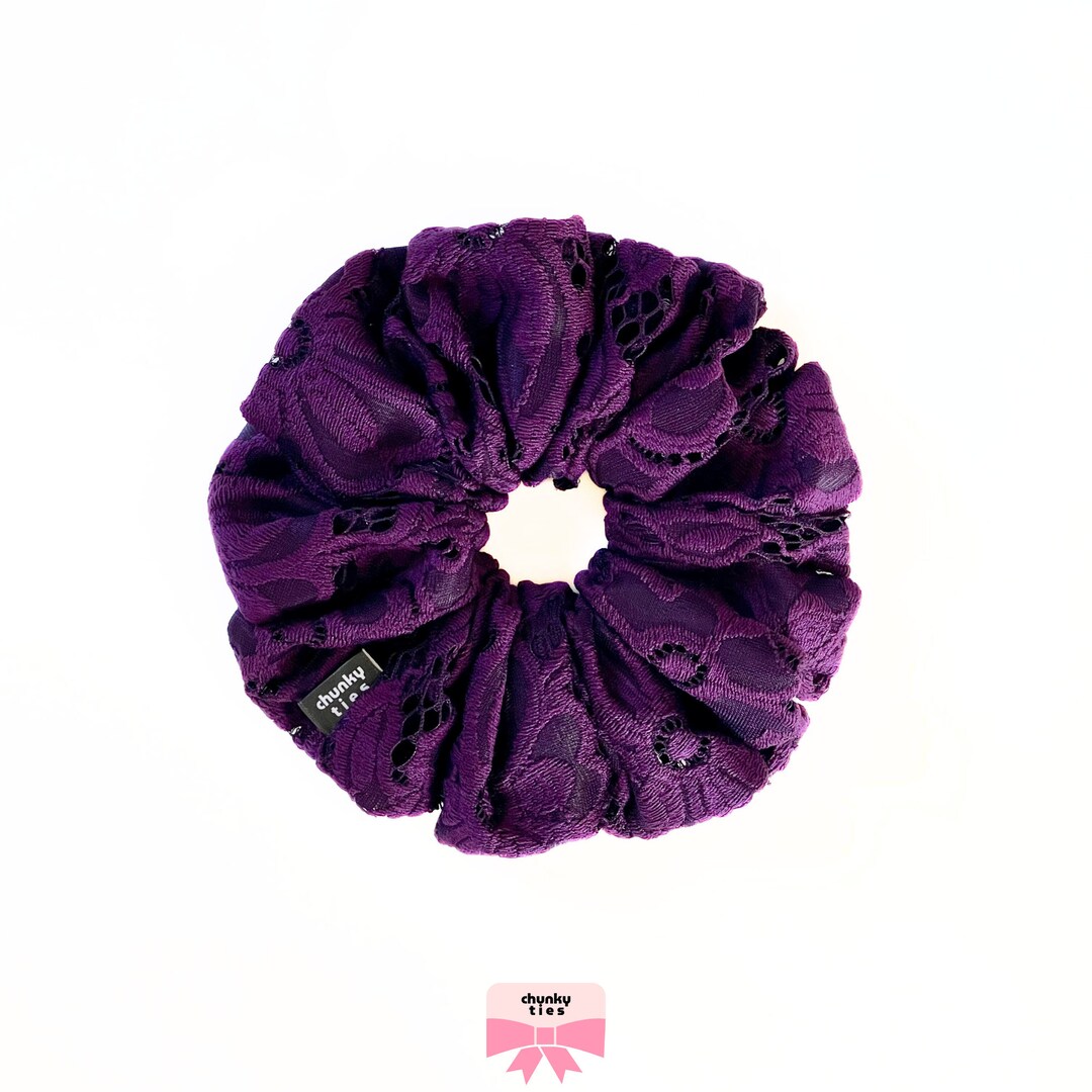 Dark Purple Floral Stretch Lace Hair Scrunchie, Large Oversized Giant ...
