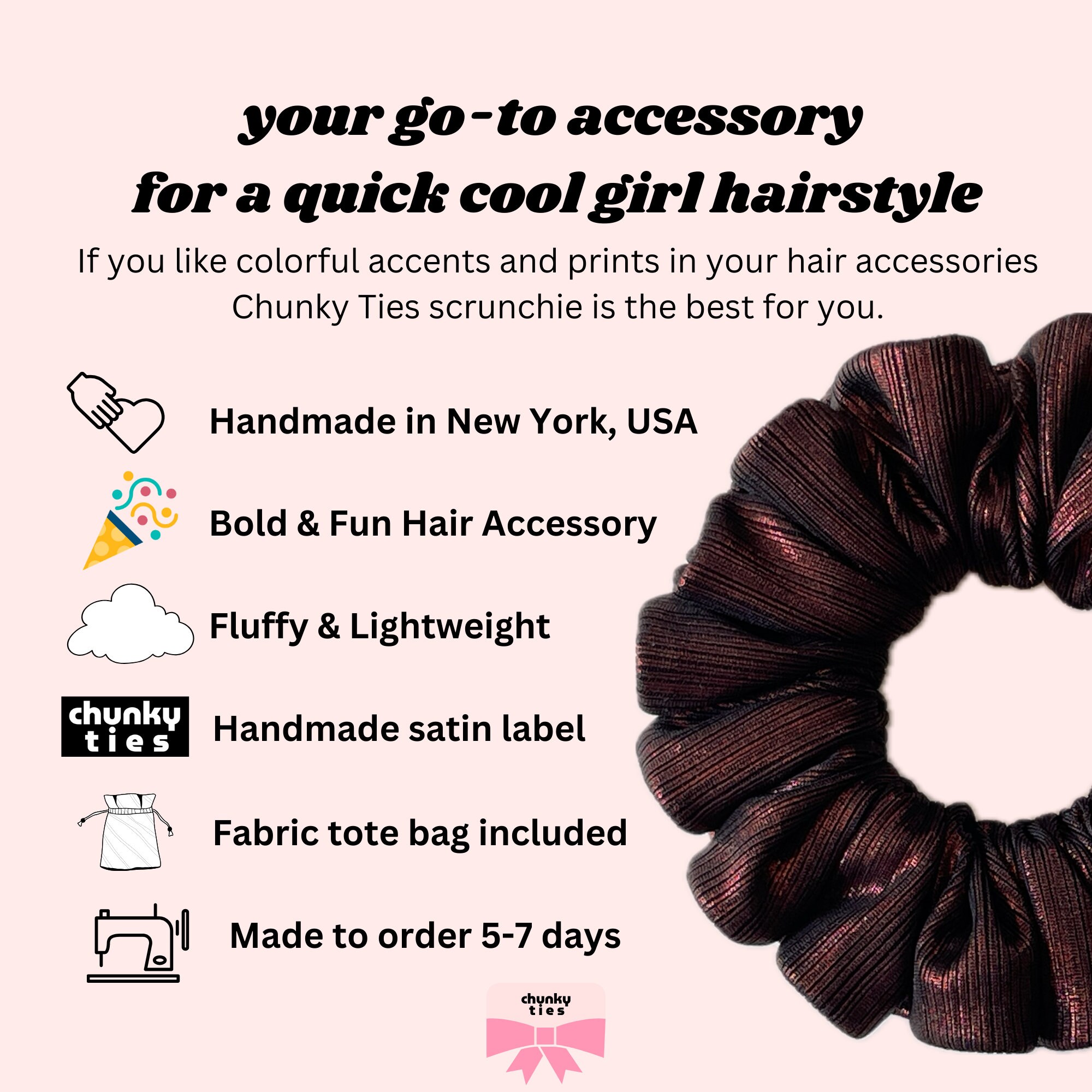 Elegant Metallic Dark Red Medium Size Scrunchie Hair Tie, Sparkly Red ...