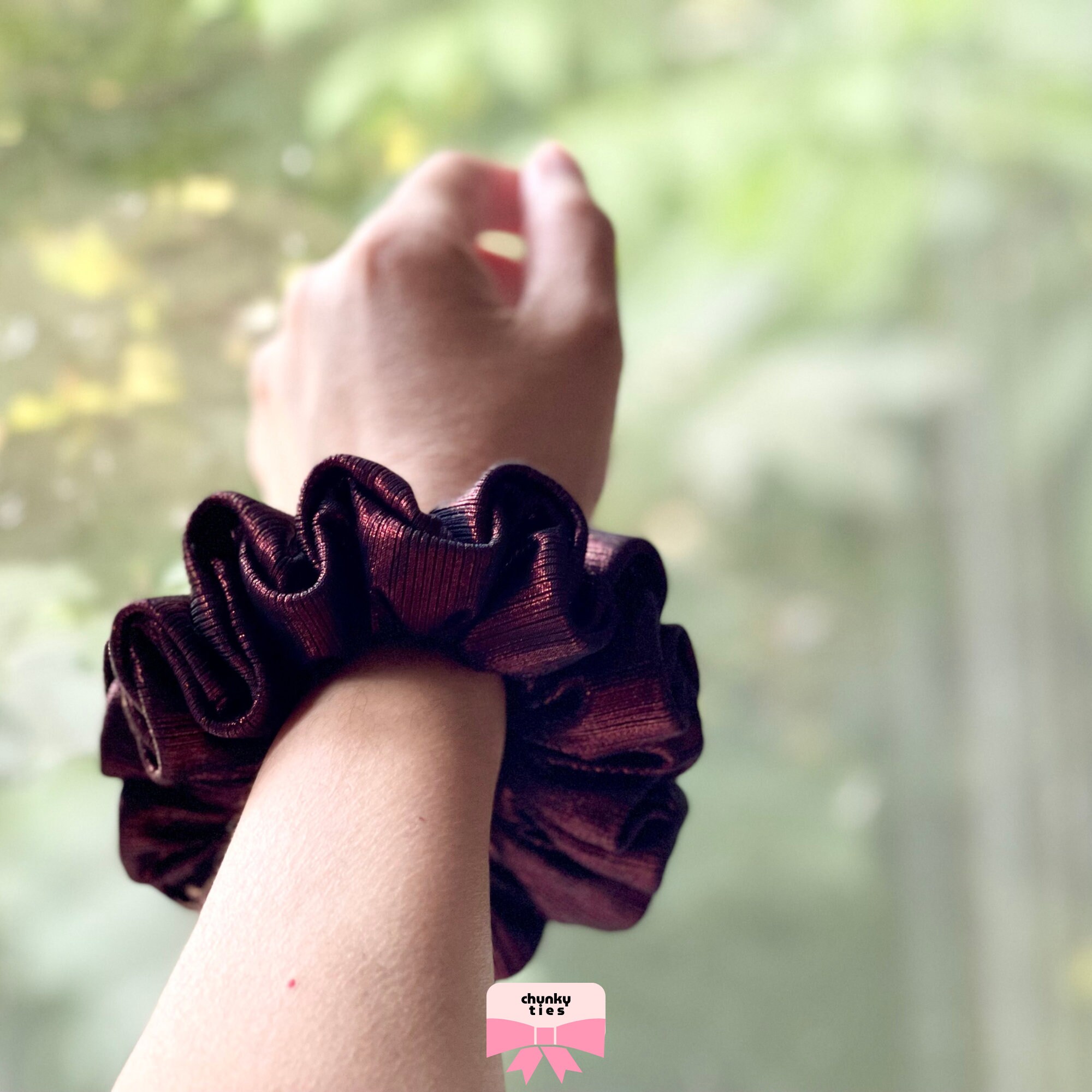 Elegant Metallic Dark Red Medium Size Scrunchie Hair Tie, Sparkly Red ...