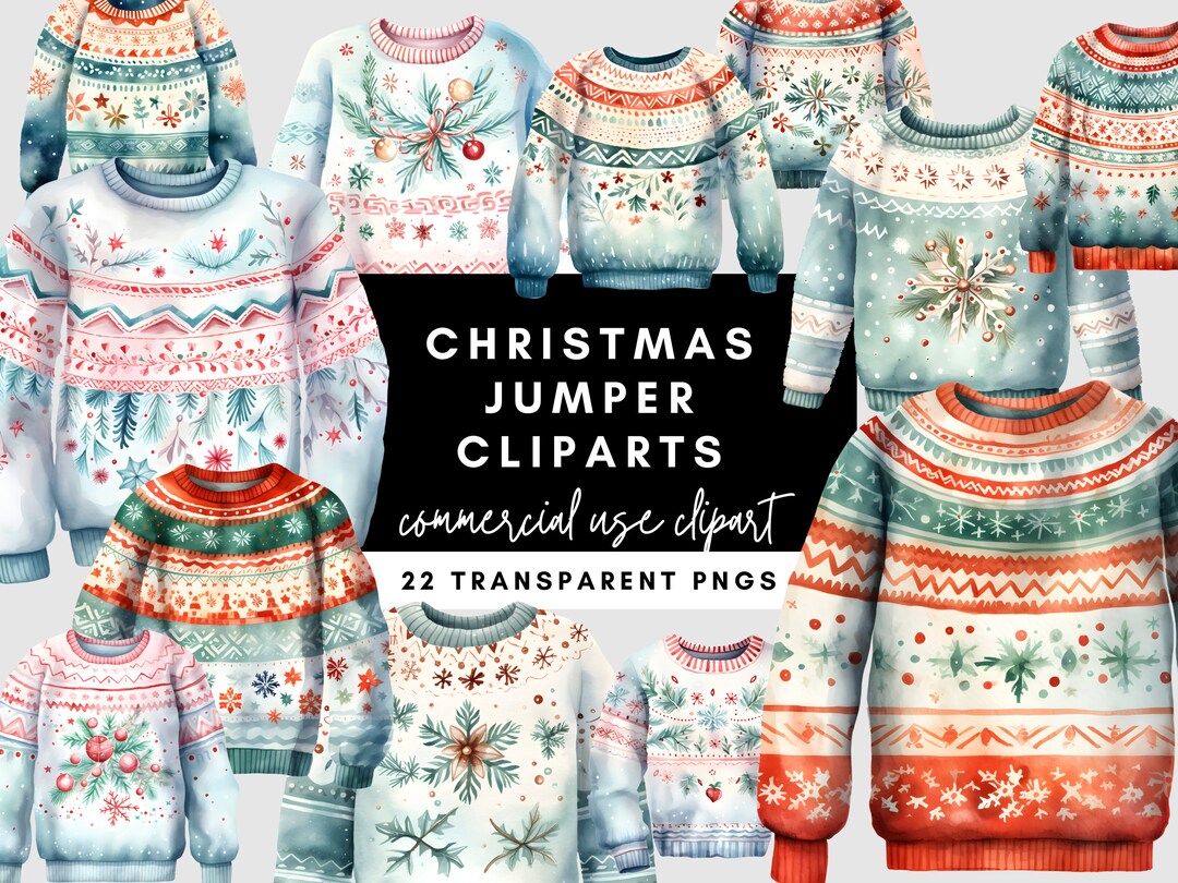 Christmas Jumper Clipart PNG, Xmas Ugly Jumpers, Watercolour Cliparts ...
