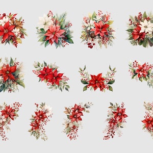 Christmas Floral Clipart PNG, Holly and Poinsettia Bouquet, Watercolour ...