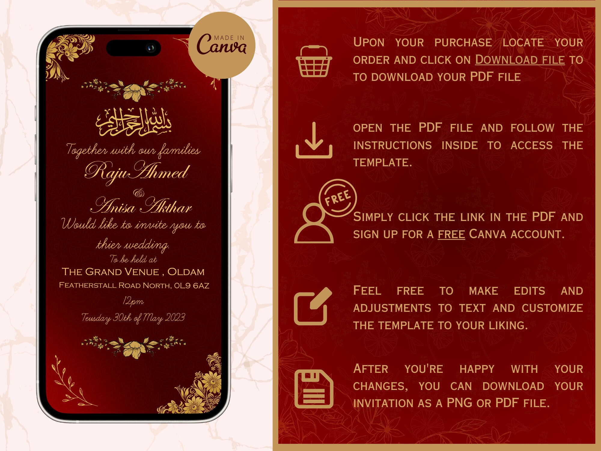 Islamic Wedding Invitation Digital E-invite Shaadi Invite - Etsy