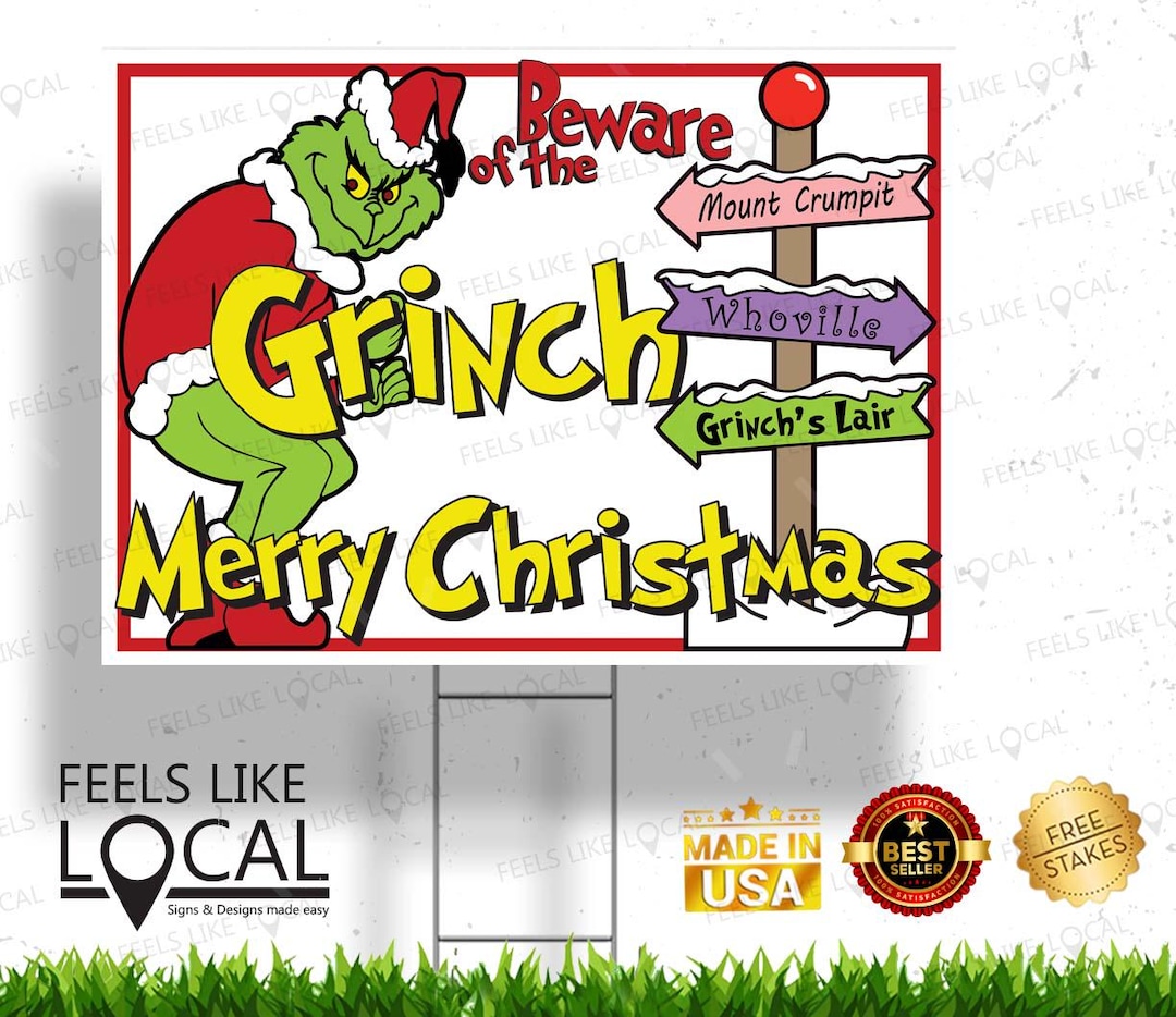 Beware of the Grinch Merry Christmas Sign Grinch Yard Sign Merry ...