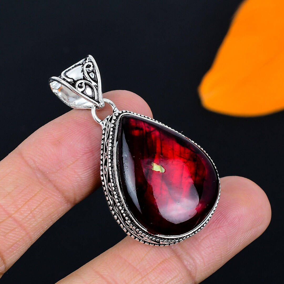 Natural Fire Labradorite, Gemstone Handmade 925 Sterling Silver Jewelry ...