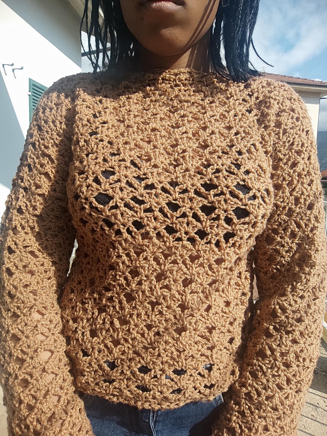 Hera Crochet Sweater Top Pattern, Cropped Mesh Top PDF, Crochet Pattern ...