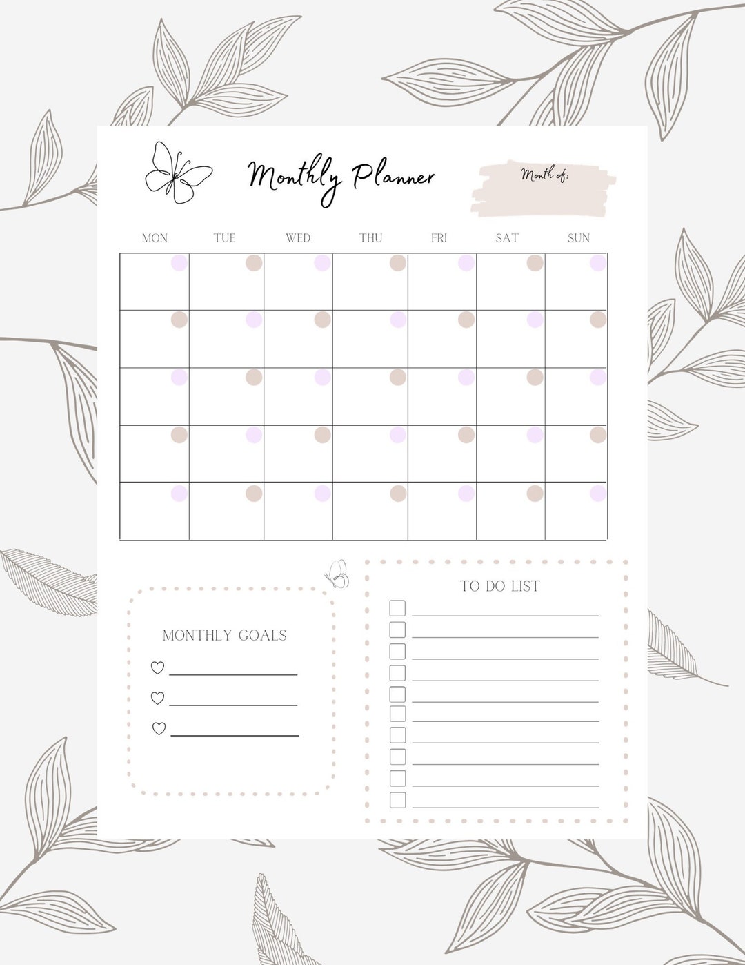Monthly Digital Planner Template, Instant Download, Printable - Etsy