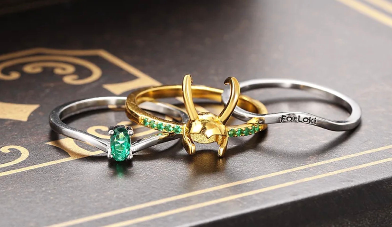 Loki Ring, Loki Ring Sets Superhero Rings Thor Green Crystal Matching ...