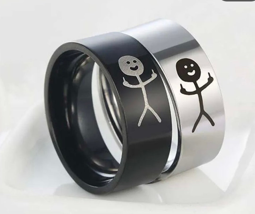Funny Doodle Stickman Middle Finger Ring in Silver and Black Funny ...