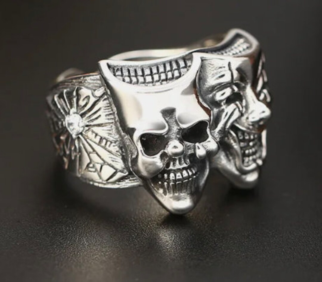 Two Face Ring, Two Shades of Clowns Rings, Skull Joker Ring, Sterling ...
