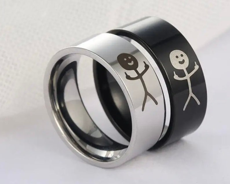Funny Doodle Stickman Middle Finger Ring in Silver and Black Funny ...