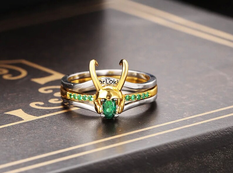 Loki Ring, Loki Ring Sets Superhero Rings Thor Green Crystal Matching ...