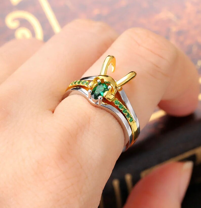 Loki Ring, Loki Ring Sets Superhero Rings Thor Green Crystal Matching ...