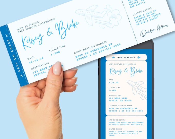 Travel Themed Baby Shower Boarding Pass Invitation (editable PDF ...