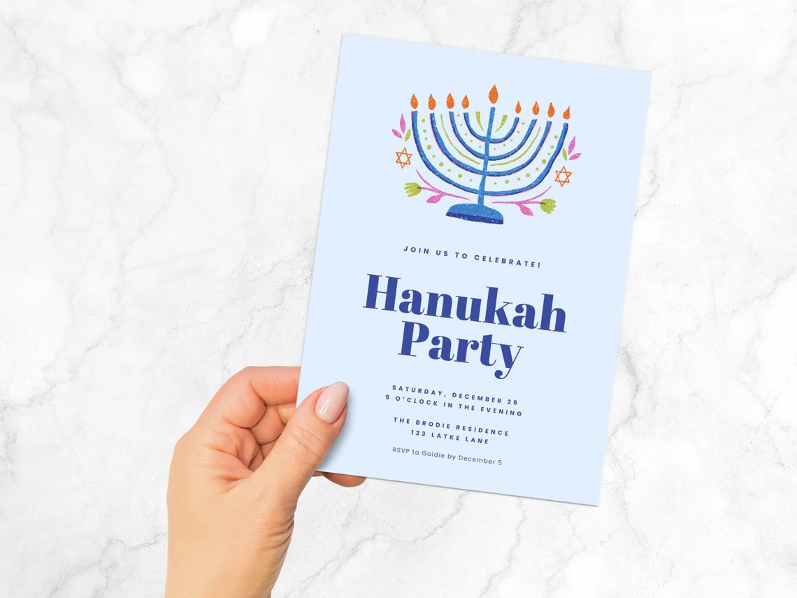 Menorah Hanukkah Party PRINTABLE Invitation Template, Editable Jewish ...