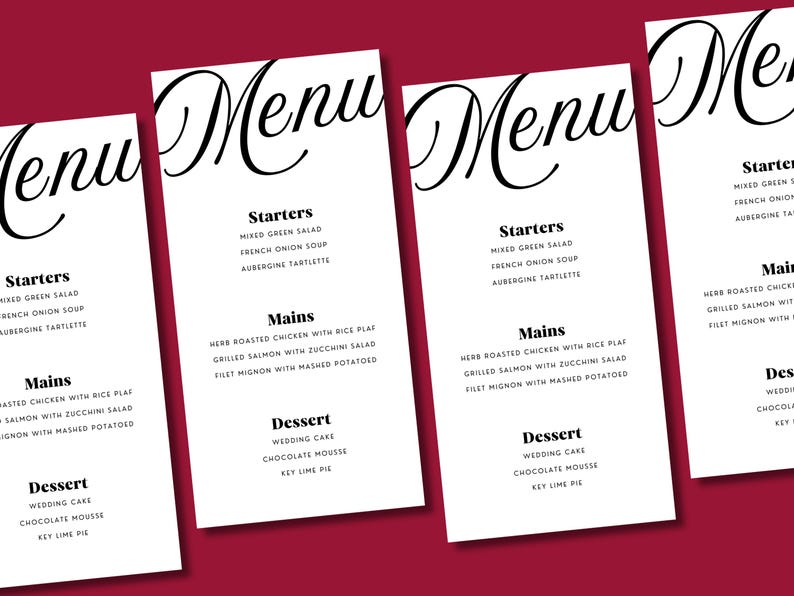 EDITABLE Minimal Modern Menu, Customizable Printable Event Decor ...