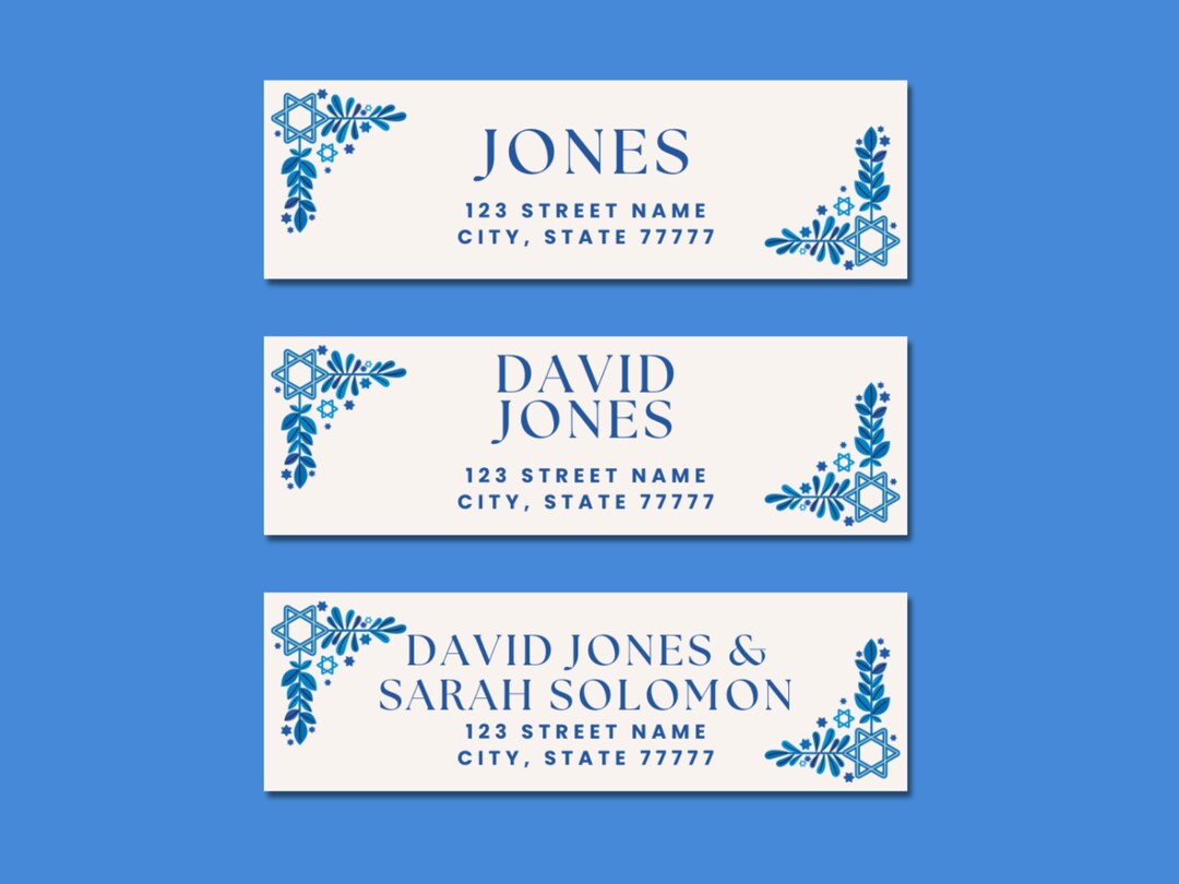 Blue Star of David Return Labels EDITABLE Printable Templates, Fun ...