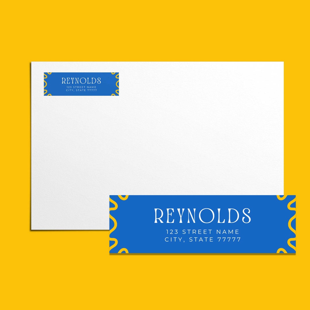 EDITABLE Return Label Template, Blue Yellow Wavy Border, Coordinated ...