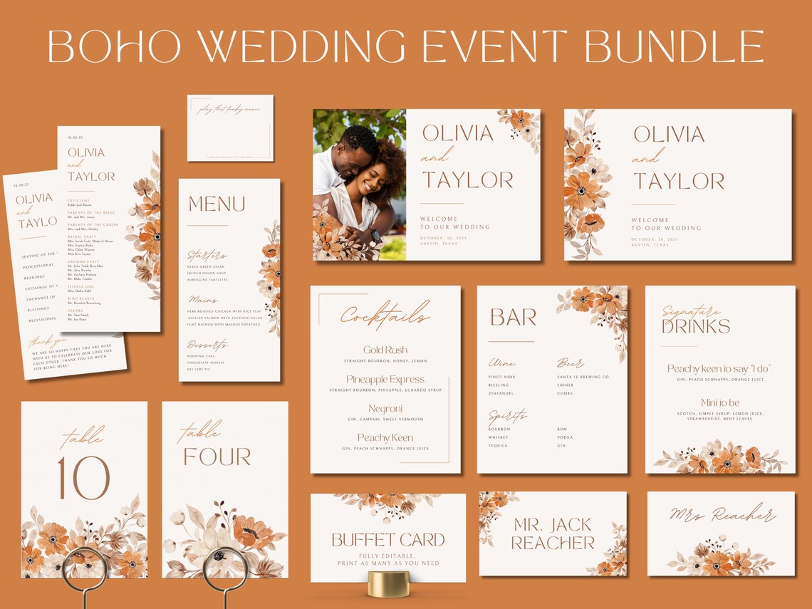 Boho Bar Menu Signs EDITABLE Templates, Signature Drinks, Cocktails ...