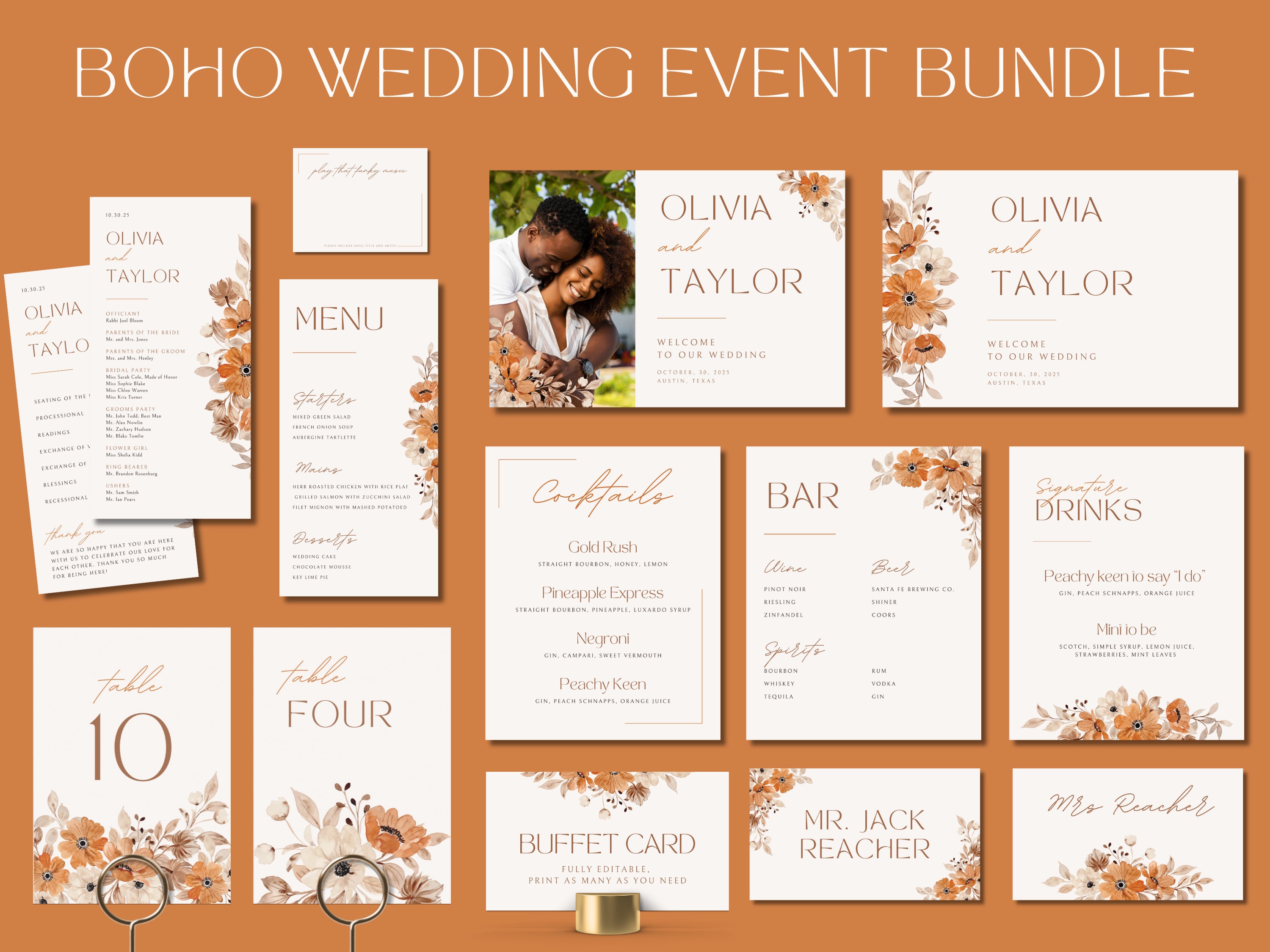 Boho Bar Menu Signs EDITABLE Templates, Signature Drinks, Cocktails ...