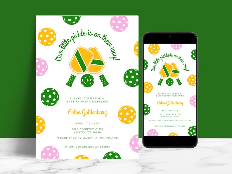 EDITABLE Our Little Pickle Baby Shower Invitation Template, Pickleball ...