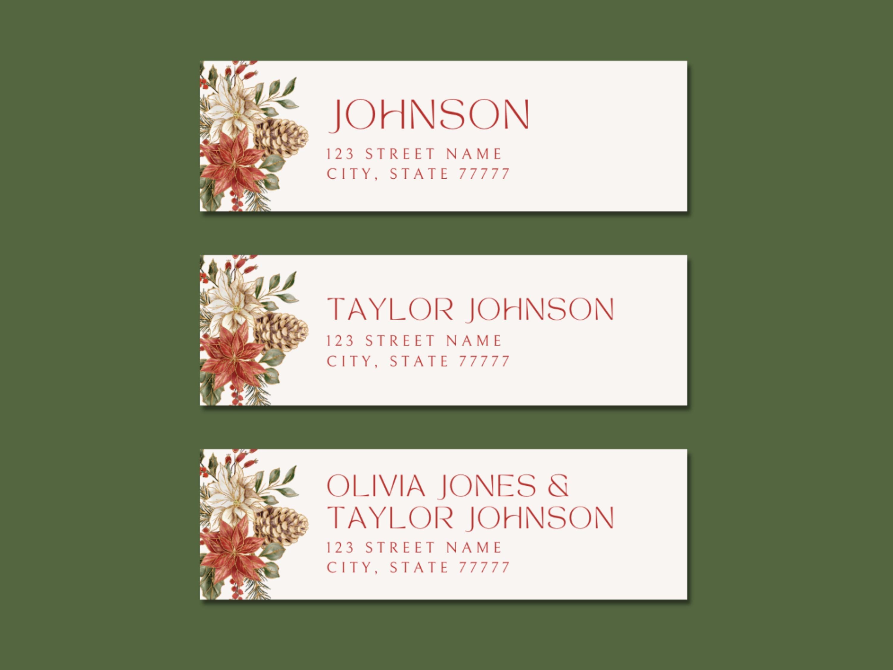 Floral Christmas Return Label EDITABLE Printable Template, Classic ...