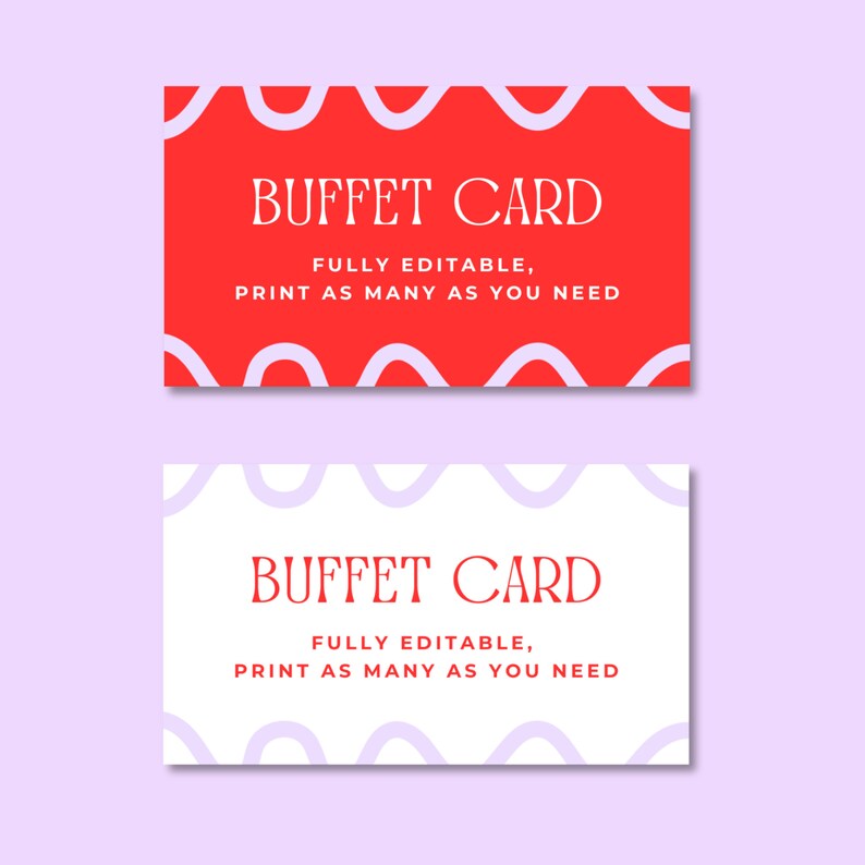 EDITABLE Party Buffet Cards, Tented + Flat, Food Sign Digital Templates ...
