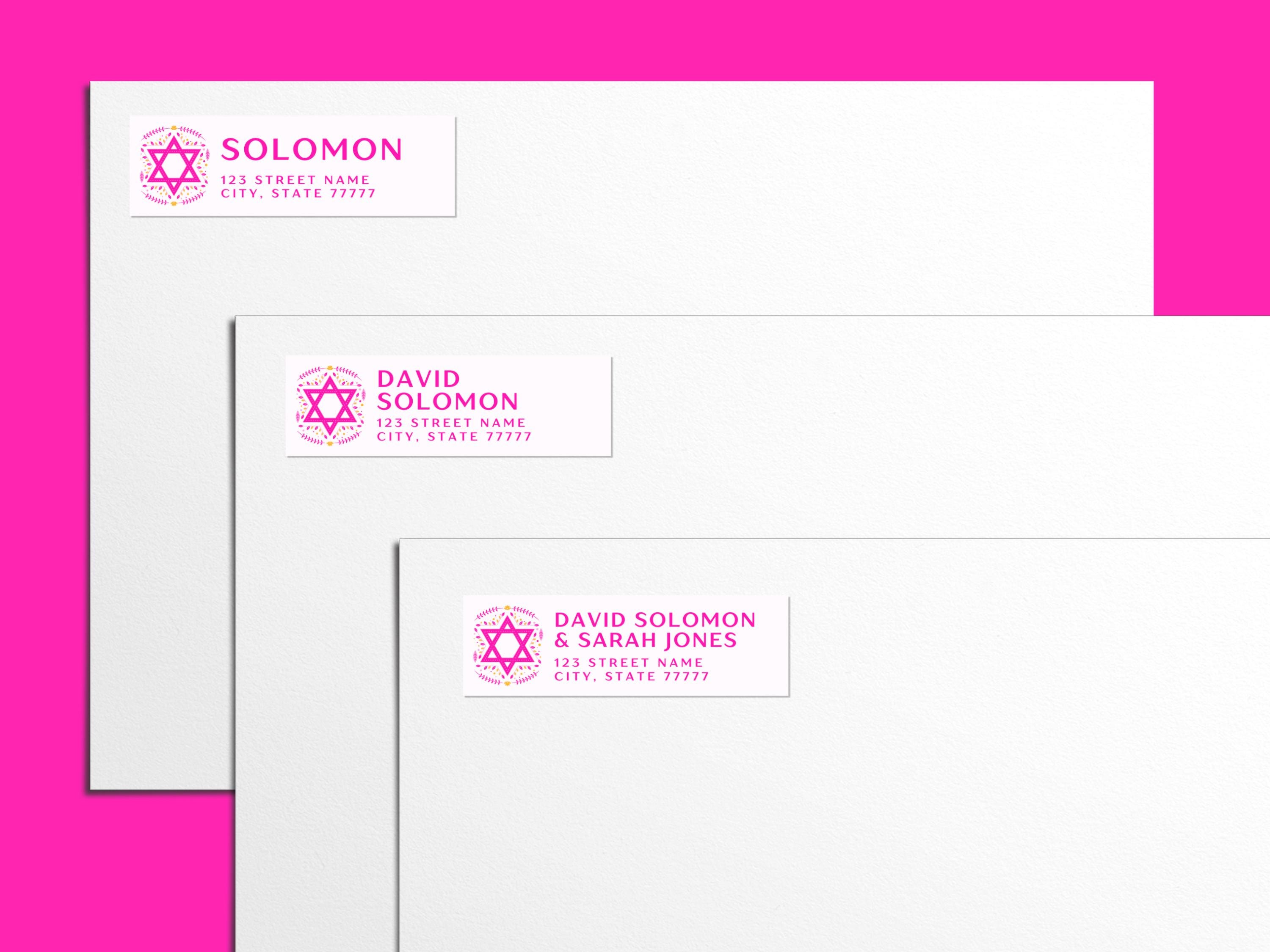 Star of David Pink Return Labels EDITABLE Printable Templates, Fun ...