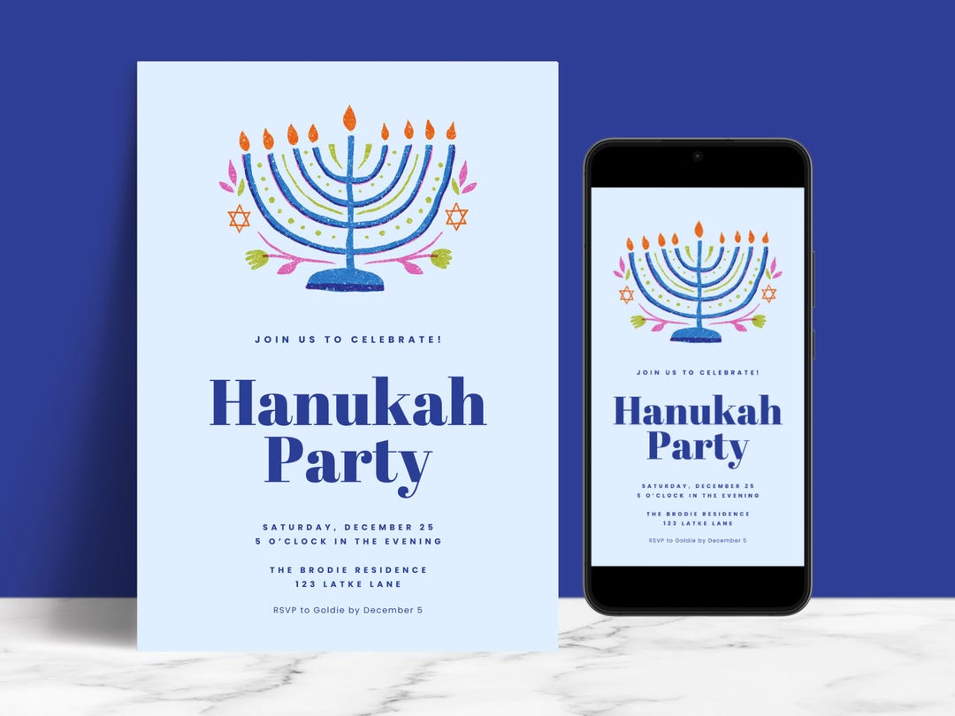Menorah Hanukkah Party PRINTABLE Invitation Template, Editable Jewish ...