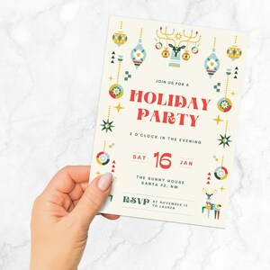Editable Holiday Party Invitation Template, Digital Retro Scandinavian ...