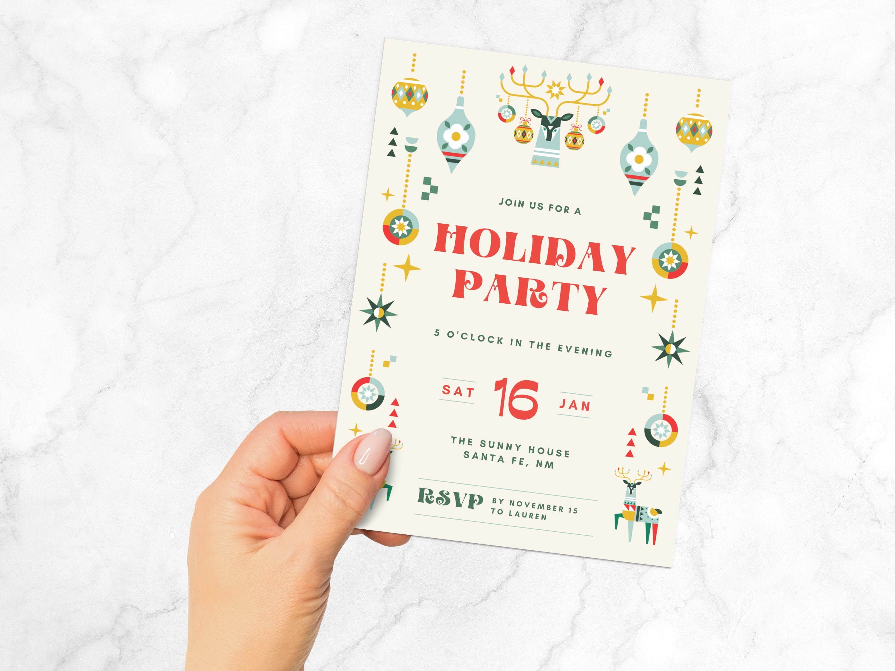 Editable Holiday Party Invitation Template, Digital Retro Scandinavian ...