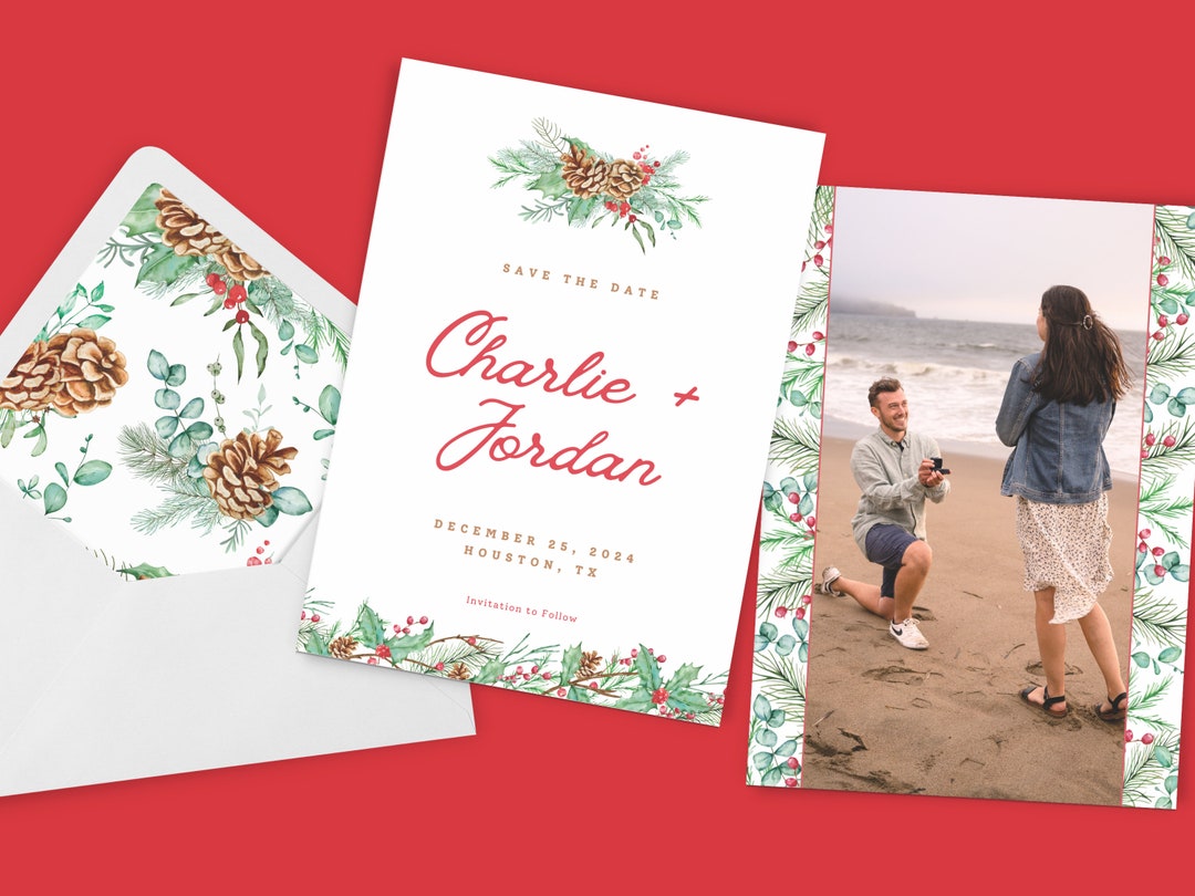 EDITABLE Classic Christmas Save the Date Winter Holiday Digital ...