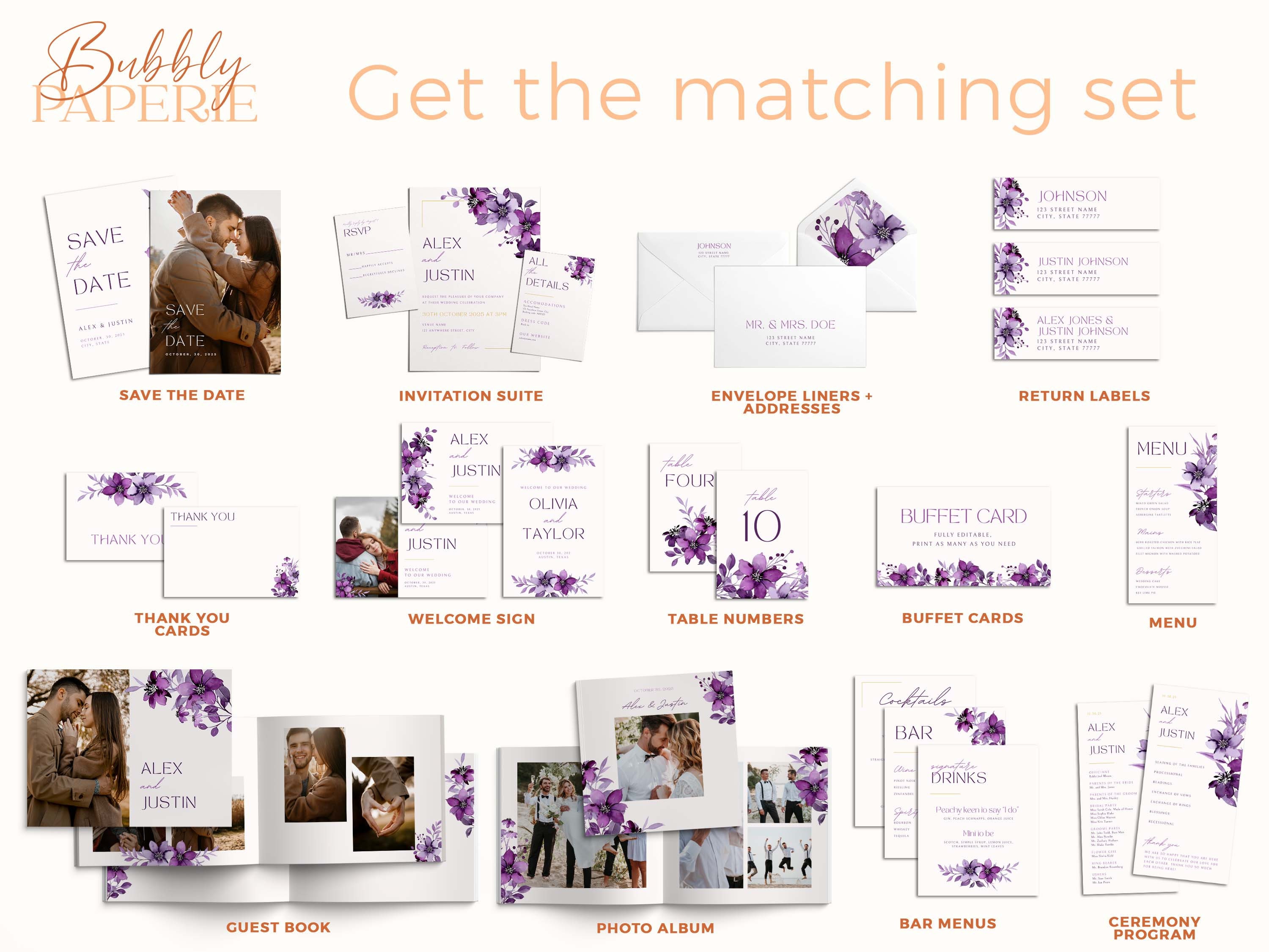 Purple Bar Menu Signs PRINTABLE Templates, Signature Drinks, Cocktails ...