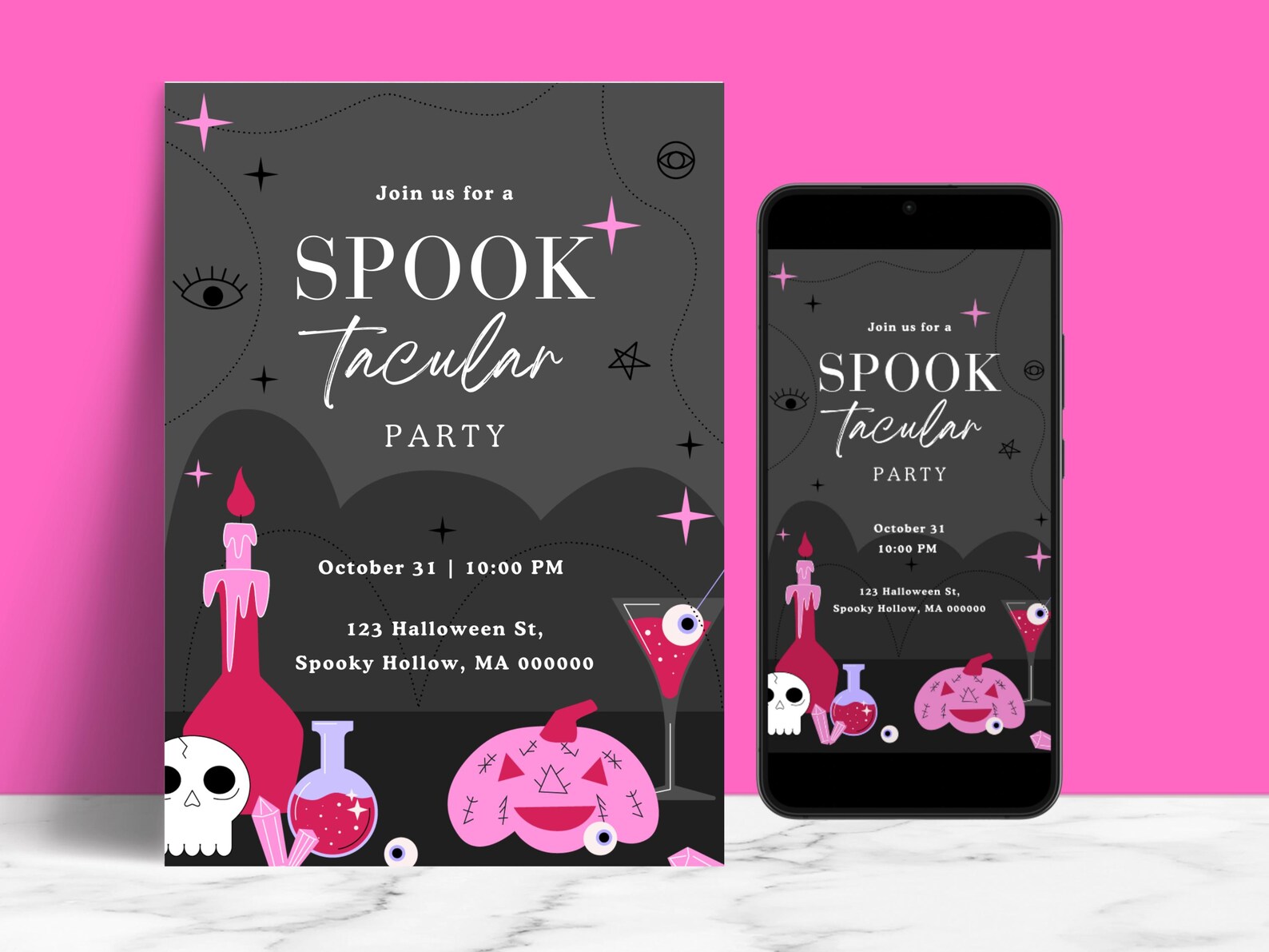 EDITABLE Spook-tacular Halloween Party Invitation Template, Pink and ...