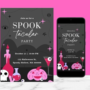 EDITABLE Spook-tacular Halloween Party Invitation Template, Pink and ...