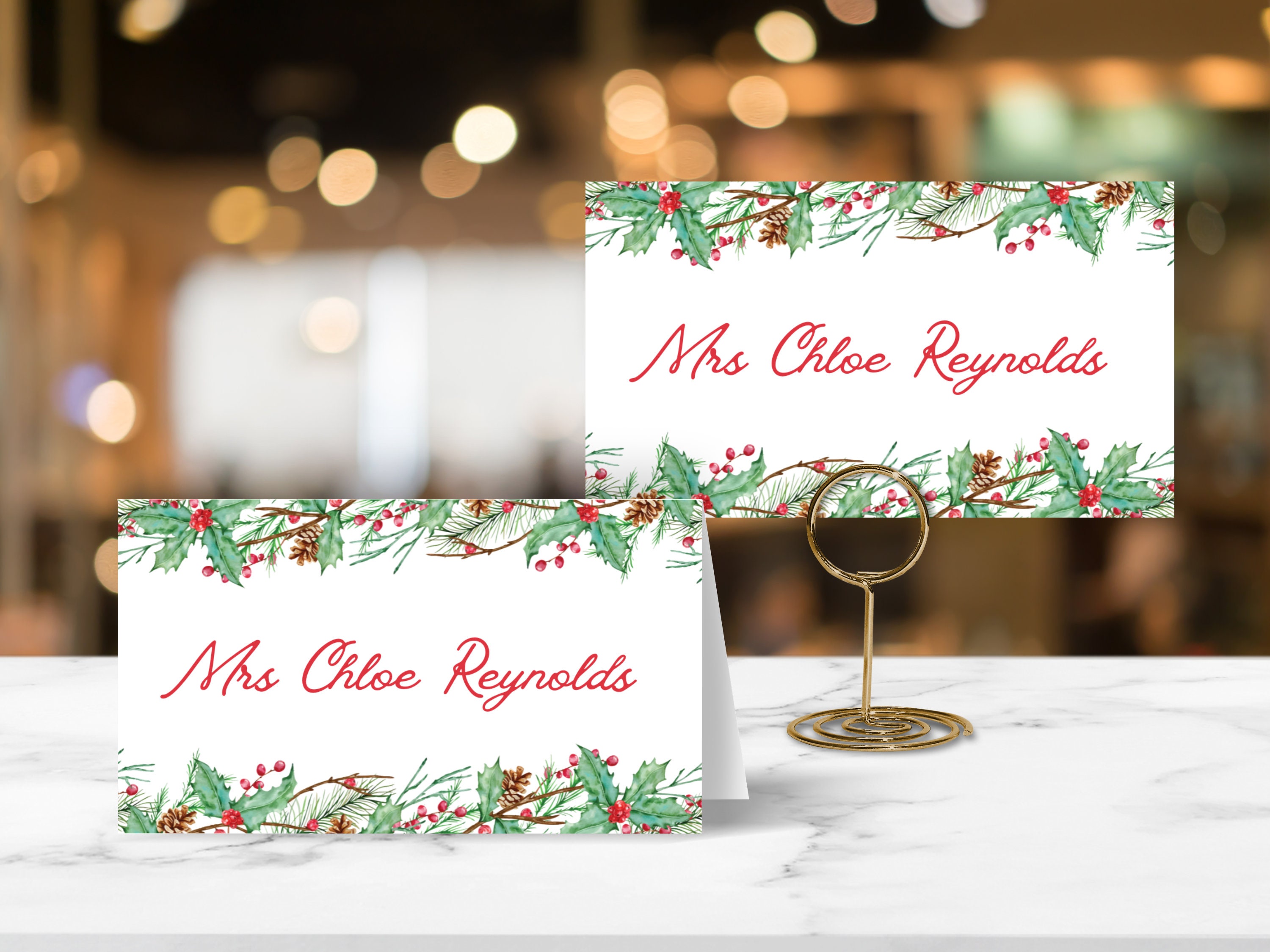 Classic Christmas Event Place Cards PRINTABLE Template, Digital Wedding ...