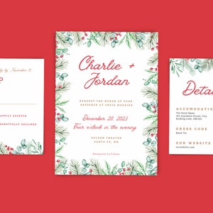 EDITABLE Classic Christmas Wedding Invitation Suite Templates, Winter ...