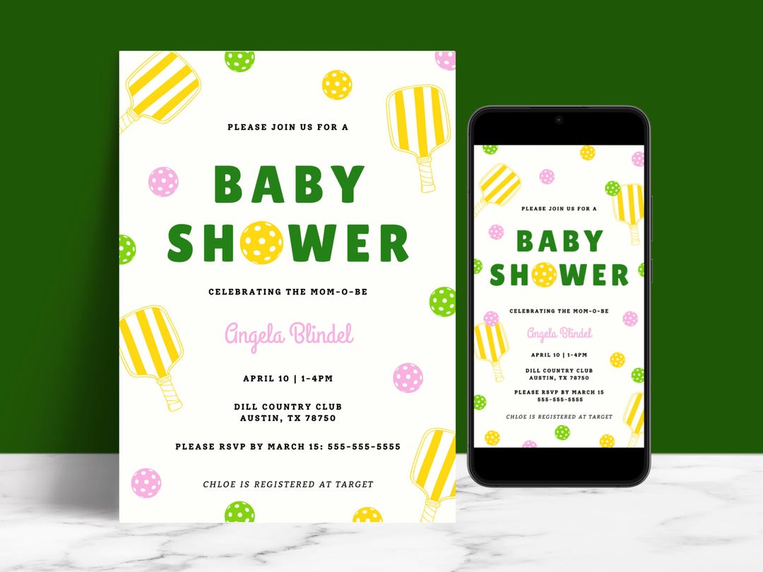 EDITABLE Pickleball Baby Shower Invitation Template, Paddle Sport ...