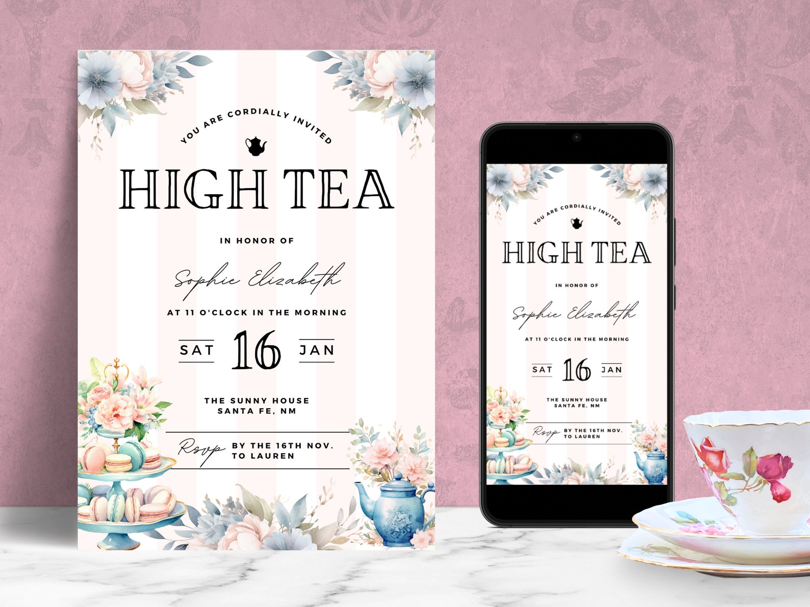 Editable High Tea Party Invitation Template, Digital Afternoon Tea ...