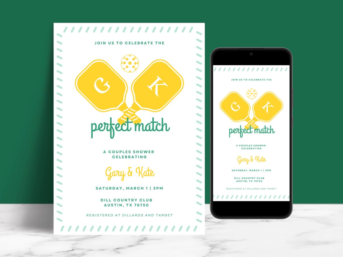 EDITABLE Pickleball Perfect Match Bridal Shower Invitation Template ...
