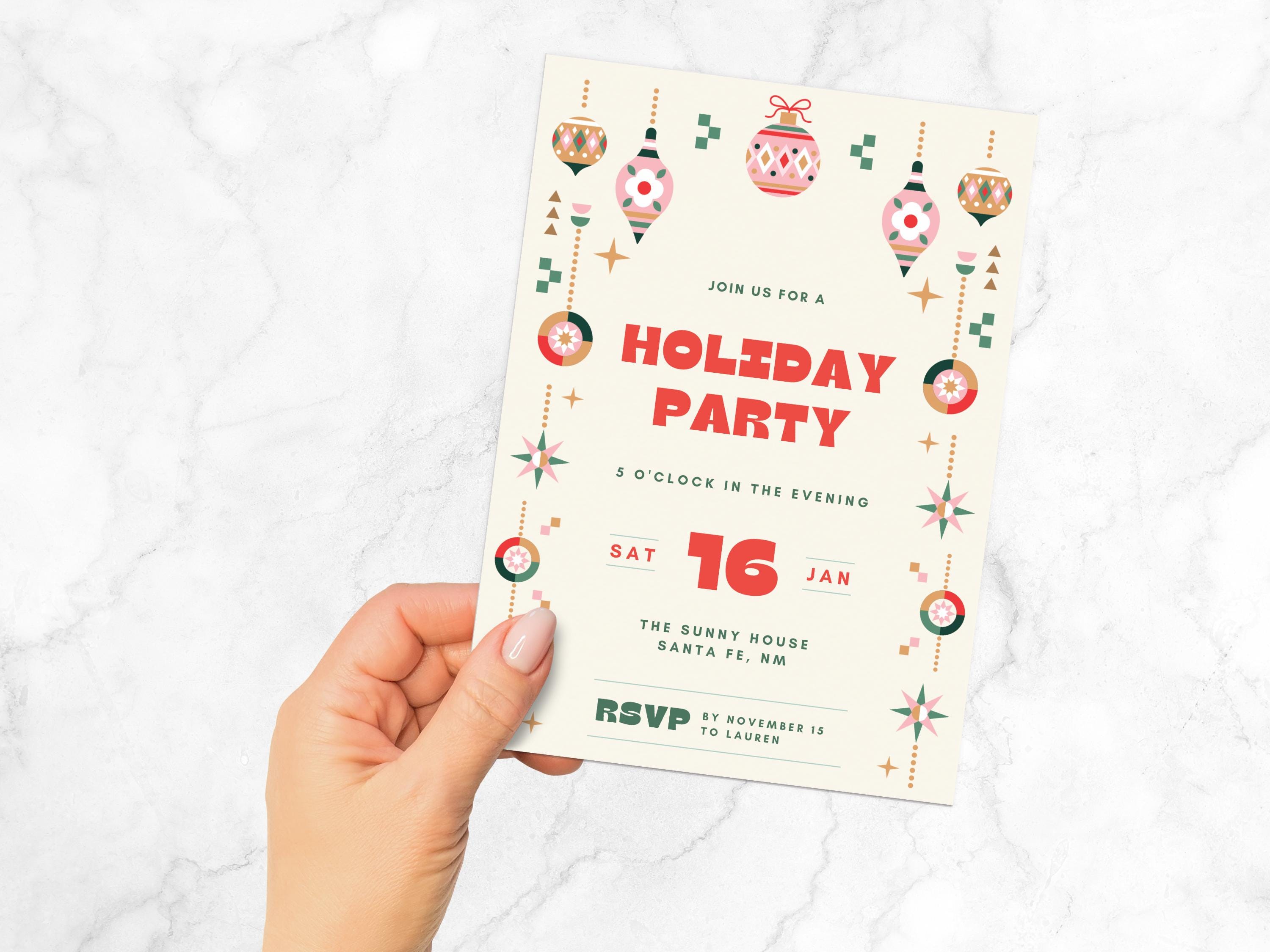 Editable Holiday Party Invitation Template, Digital Retro Scandinavian ...