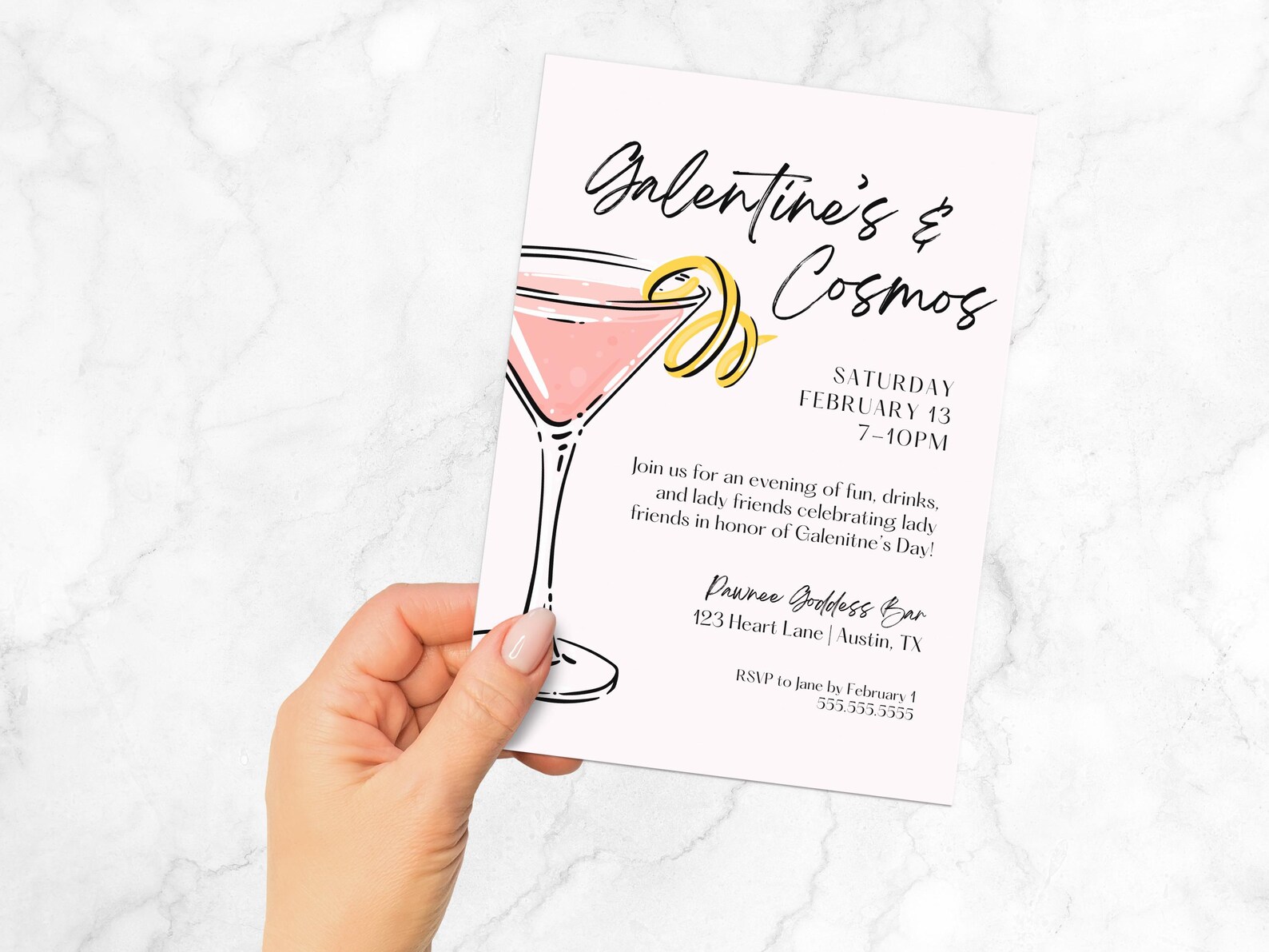 Editable Galentine's Cosmo Cocktails Party Invitation Template, Girls ...