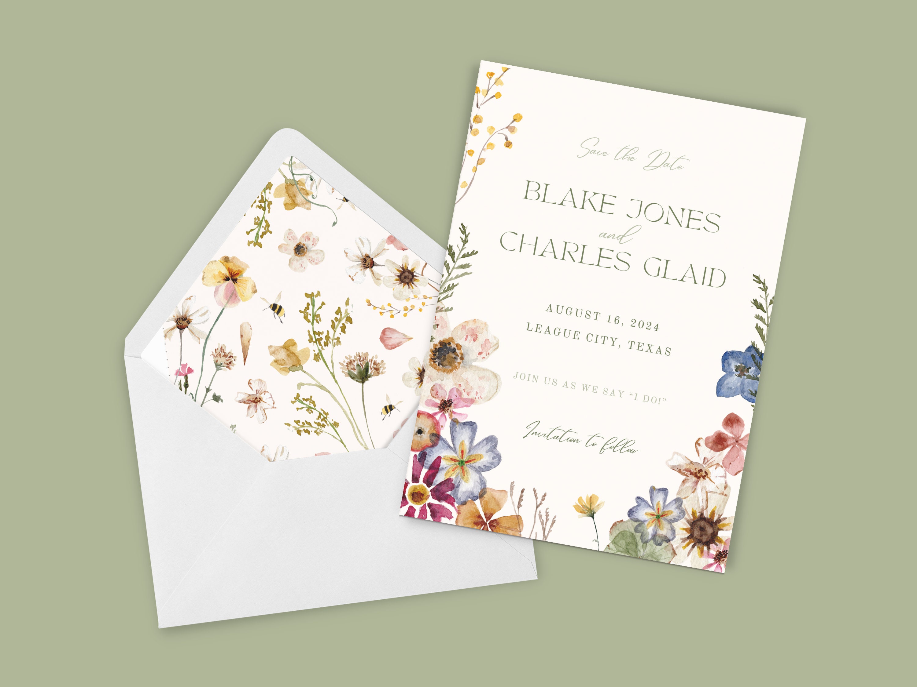 Wedding Wildflower Garden EDITABLE Save the Date Template, Printable ...