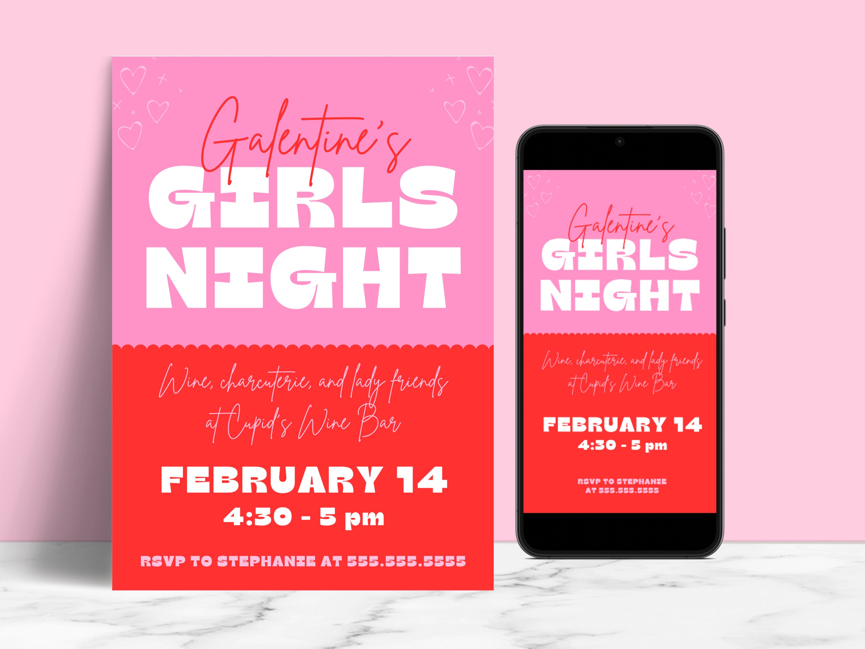 Editable Galentine's Day Party Invitation Template, Girls Night Invite ...