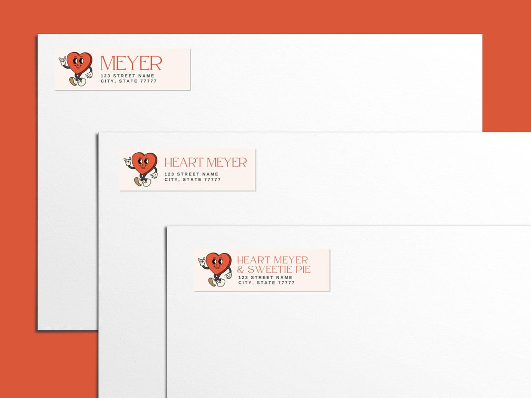 Retro Heart Character Return Label EDITABLE Printable Templates ...