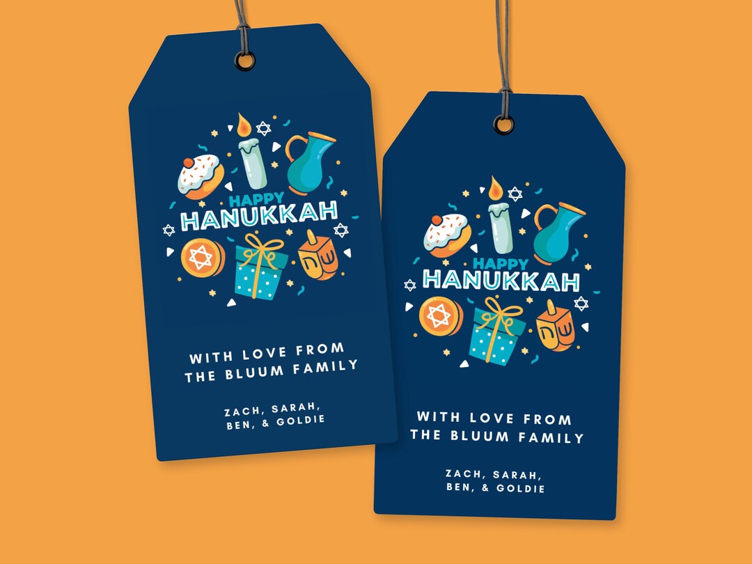 Printable Happy Hanukkah Gift Tags, Editable Classic Jewish Holiday ...
