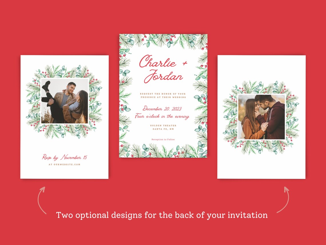 EDITABLE Classic Christmas Wedding Invitation Suite Templates, Winter ...